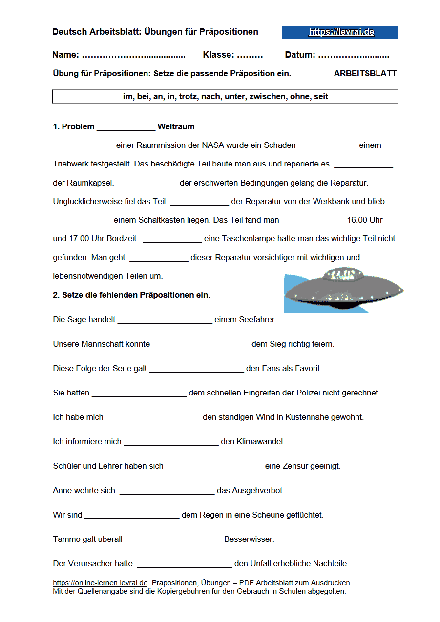 Wechselpraepositionen Arbeitsblatt A2 Verben Mit Festen Präpositionen