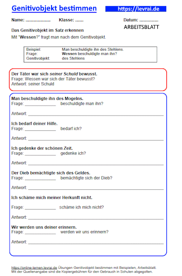 Genitivobjekte Arbeitsblätter