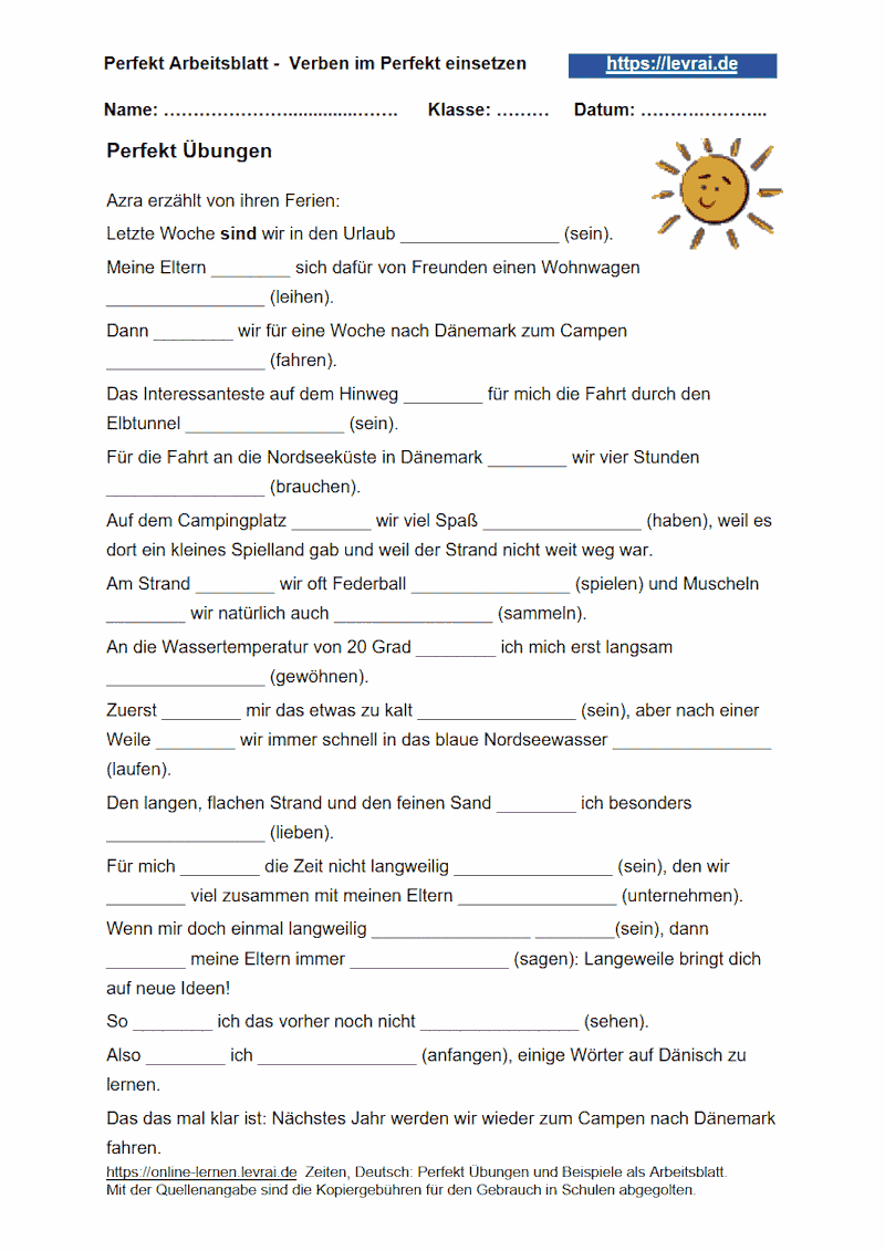Perfekt Arbeitsblatt Dafdazdidaktik