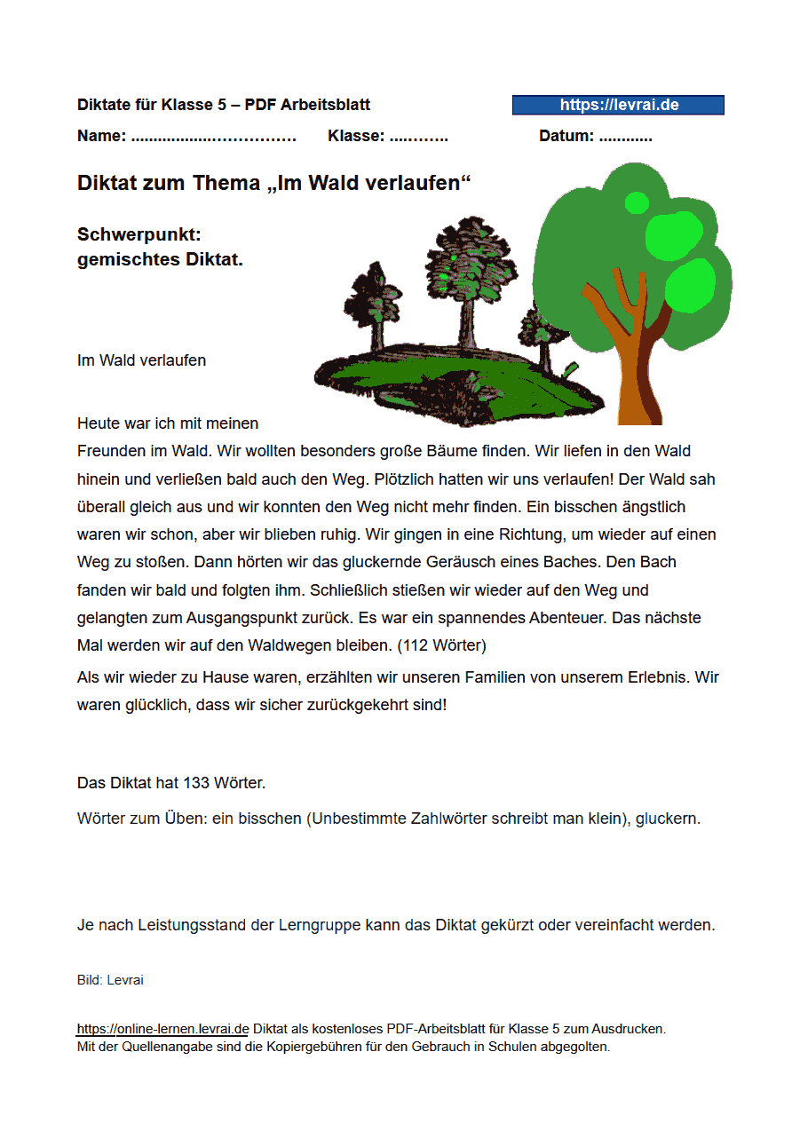 Diktat Klasse 5