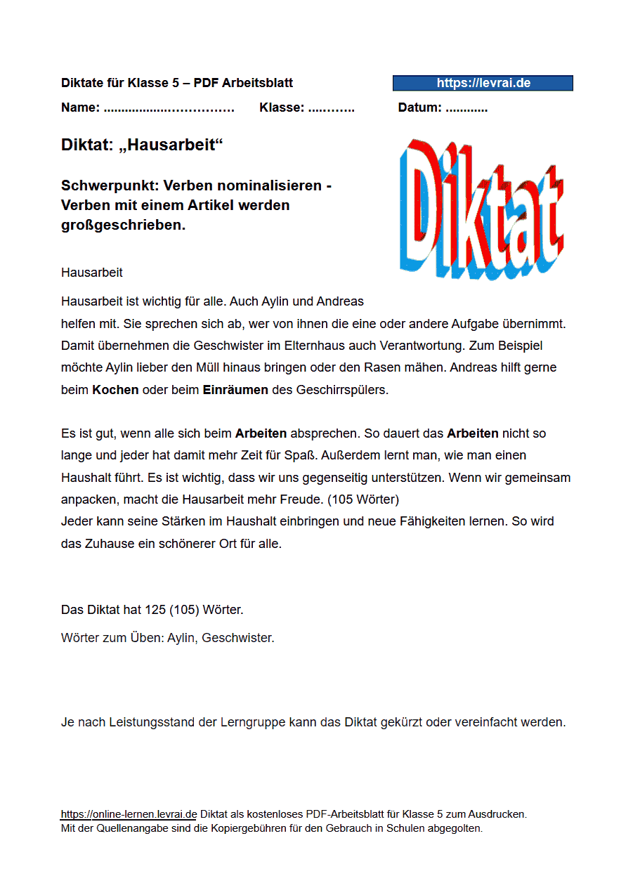 Diktat Klasse 5