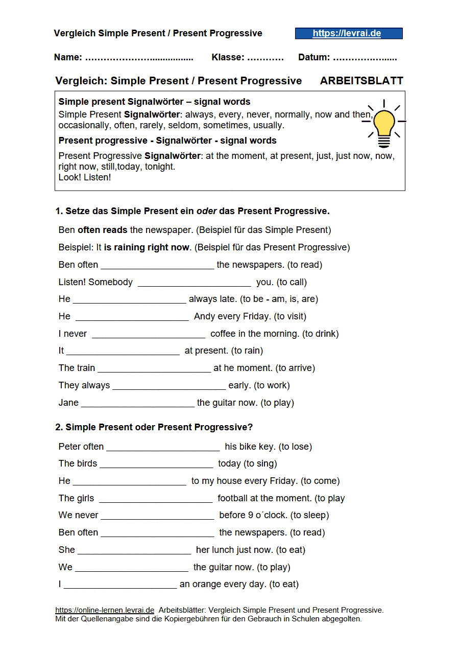 Simple Present - Present Progressive vergleichen