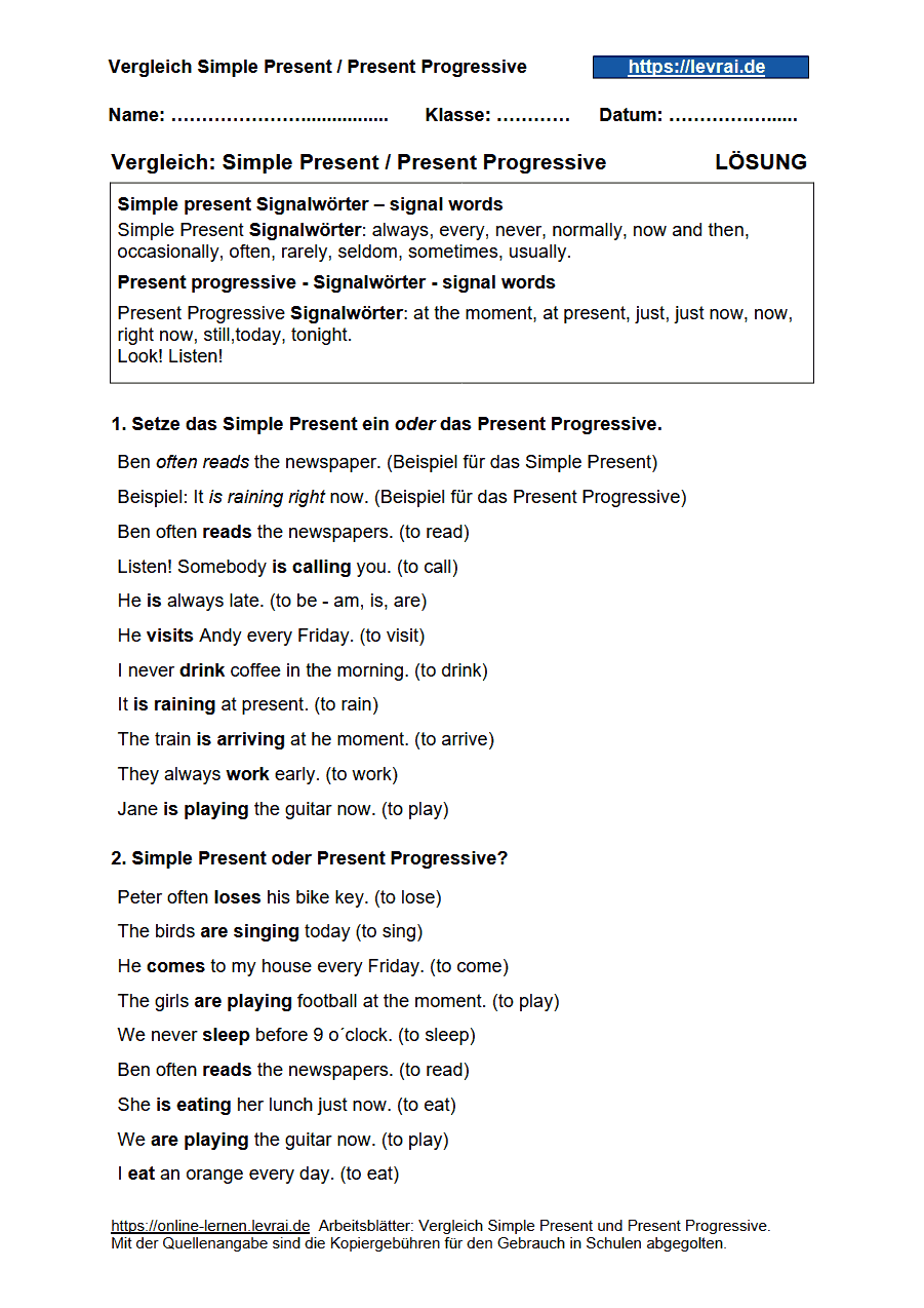 Simple Present - Present Progressive vergleichen