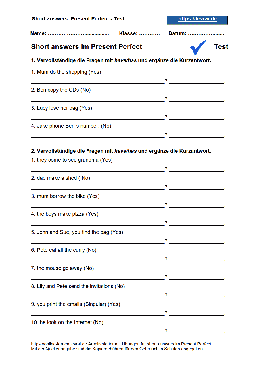 rbeitsblätter short answerse