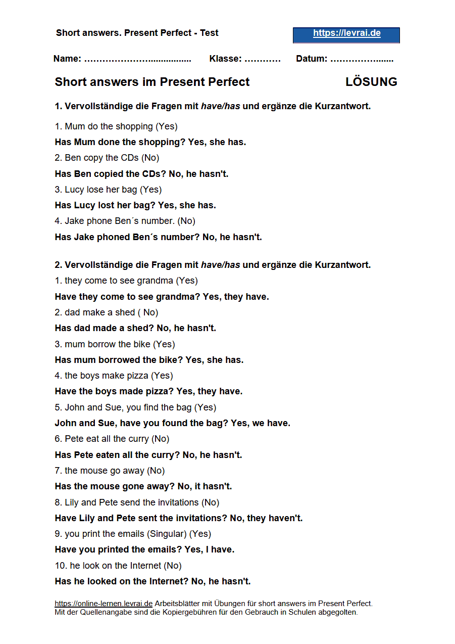 rbeitsblätter short answerse