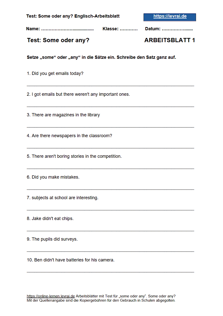 Some oder any? Arbeitsblätter